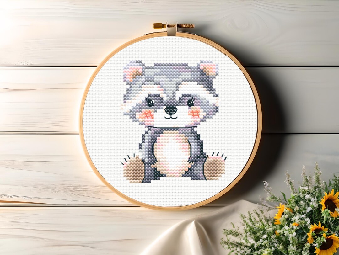 Rascal the Raccoon - Baby Nursery Wall Art Cute Cartoon Raccoon Cross ...