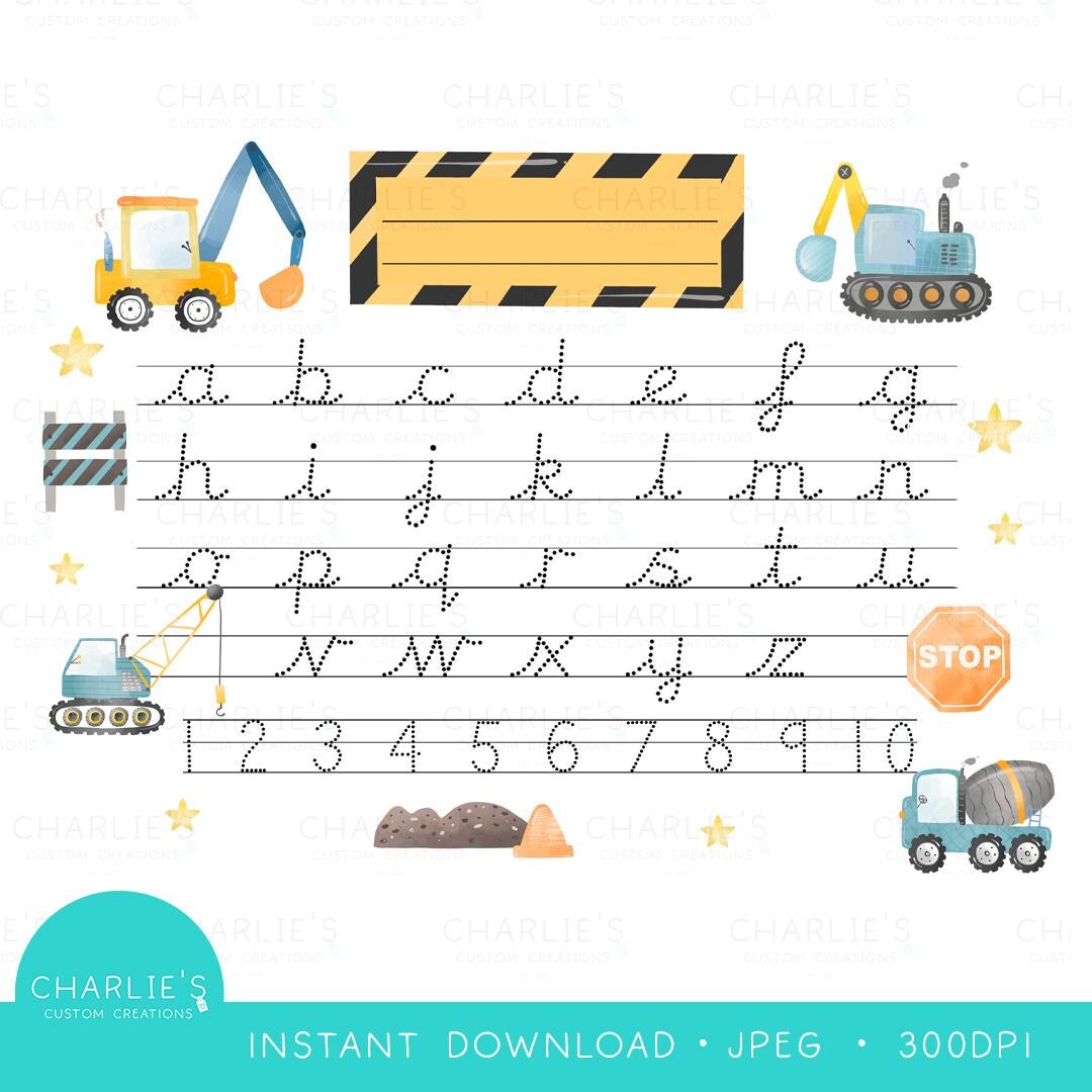 Construction Vehicle Handwriting Practice: Kids Printable (JPG, PDF A4 ...