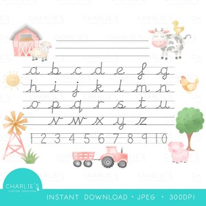 Farm Cursive Handwriting Kids School Practice Children's Printable JPG ...