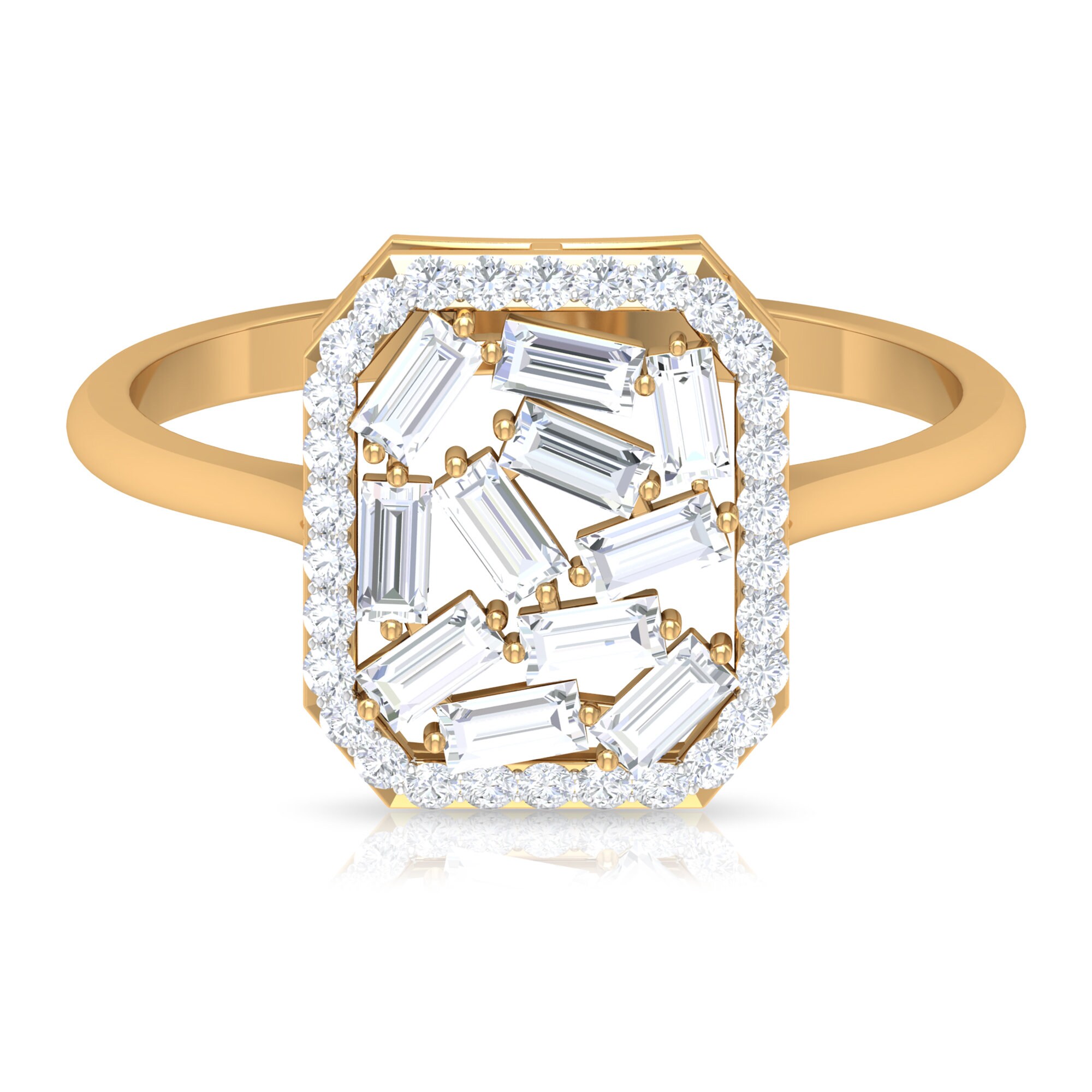 3/4 CT Octagon Ring Antique Cluster Diamond Ring Baguette | Etsy