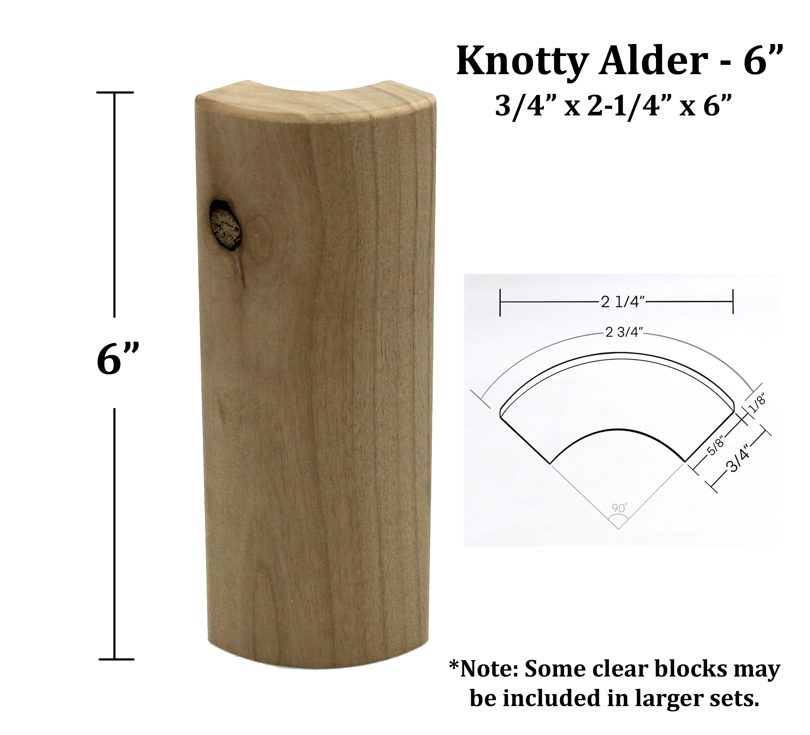 Alder Hardwood Outside Radius Corner Base Blocks, Clear & Knotted Alder ...