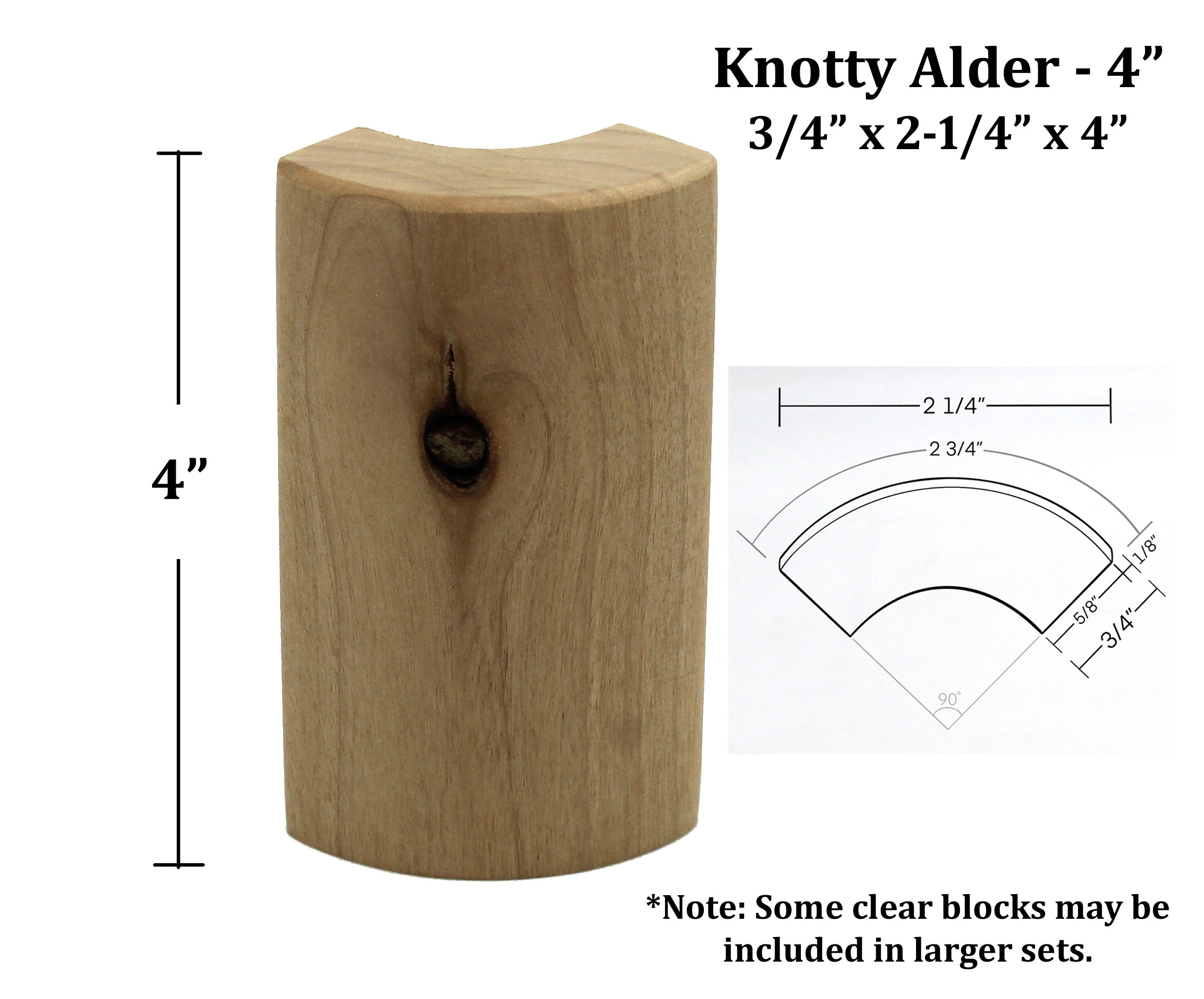 Alder Hardwood Outside Radius Corner Base Blocks, Clear & Knotted Alder ...