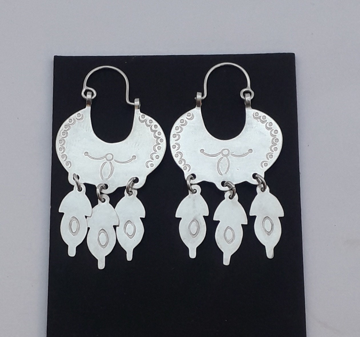 Chaway Mapuche Lafquenche Design Earrings, Handmade in 950 Silver, 2.7 ...