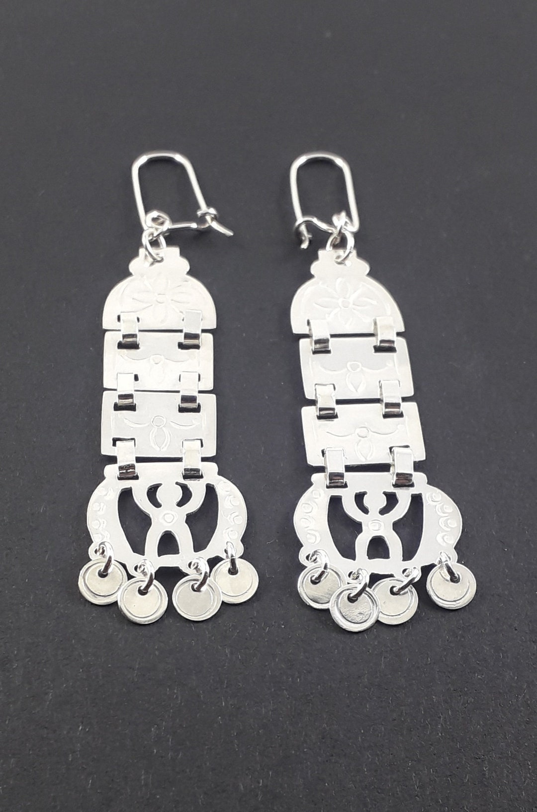 Earrings, Mapuche design, handmade in 925 Silver - Etsy España