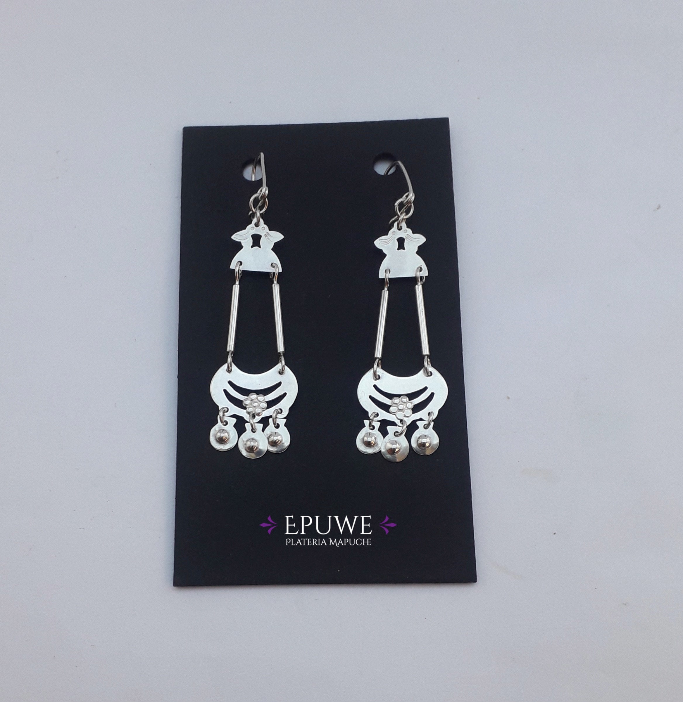 Earrings, Mapuche Design, Handmade in 950 Silver, 5 Cm Long. - Etsy