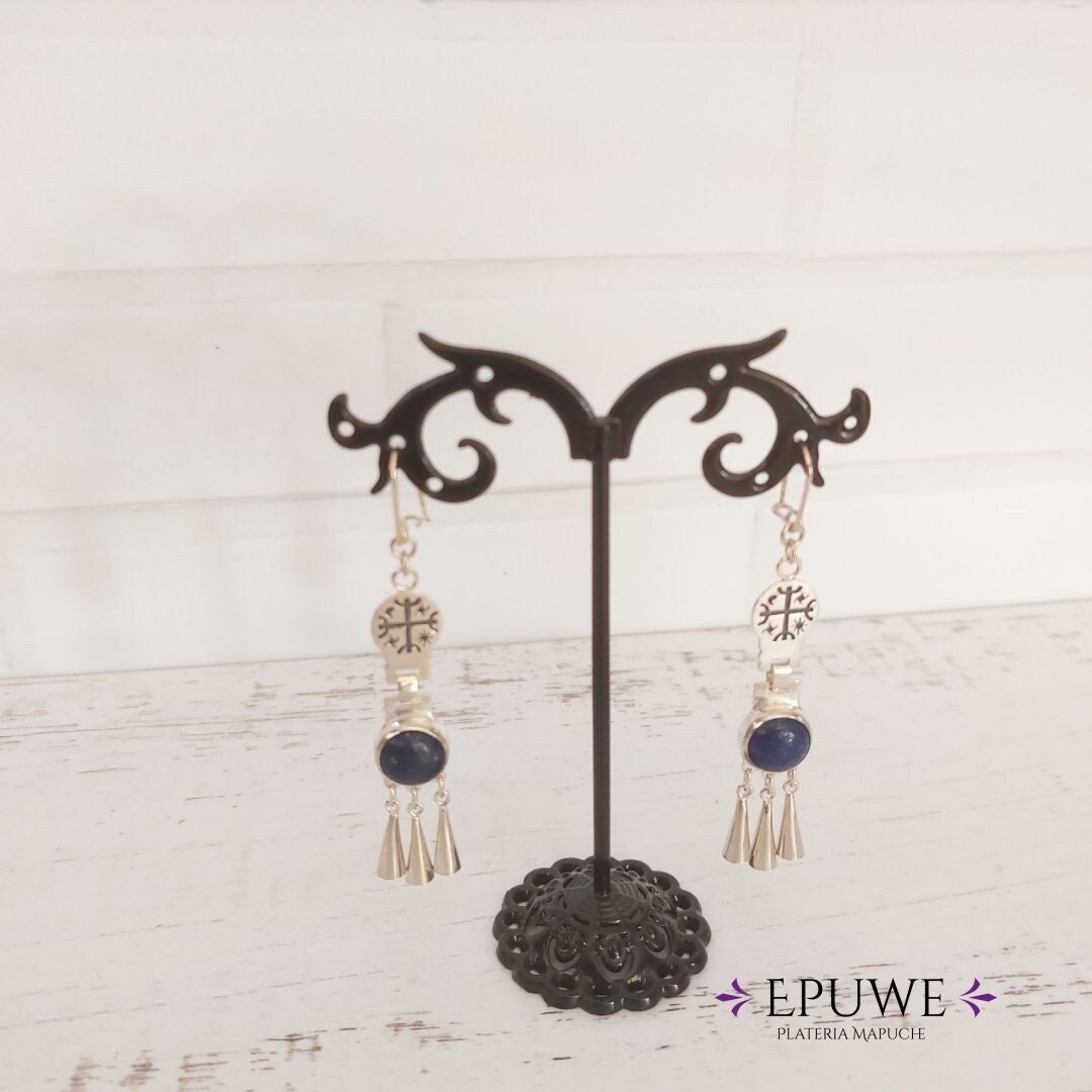 Kultrún Mapuche Design Earrings With Natural Lapiz Lazuli - Etsy
