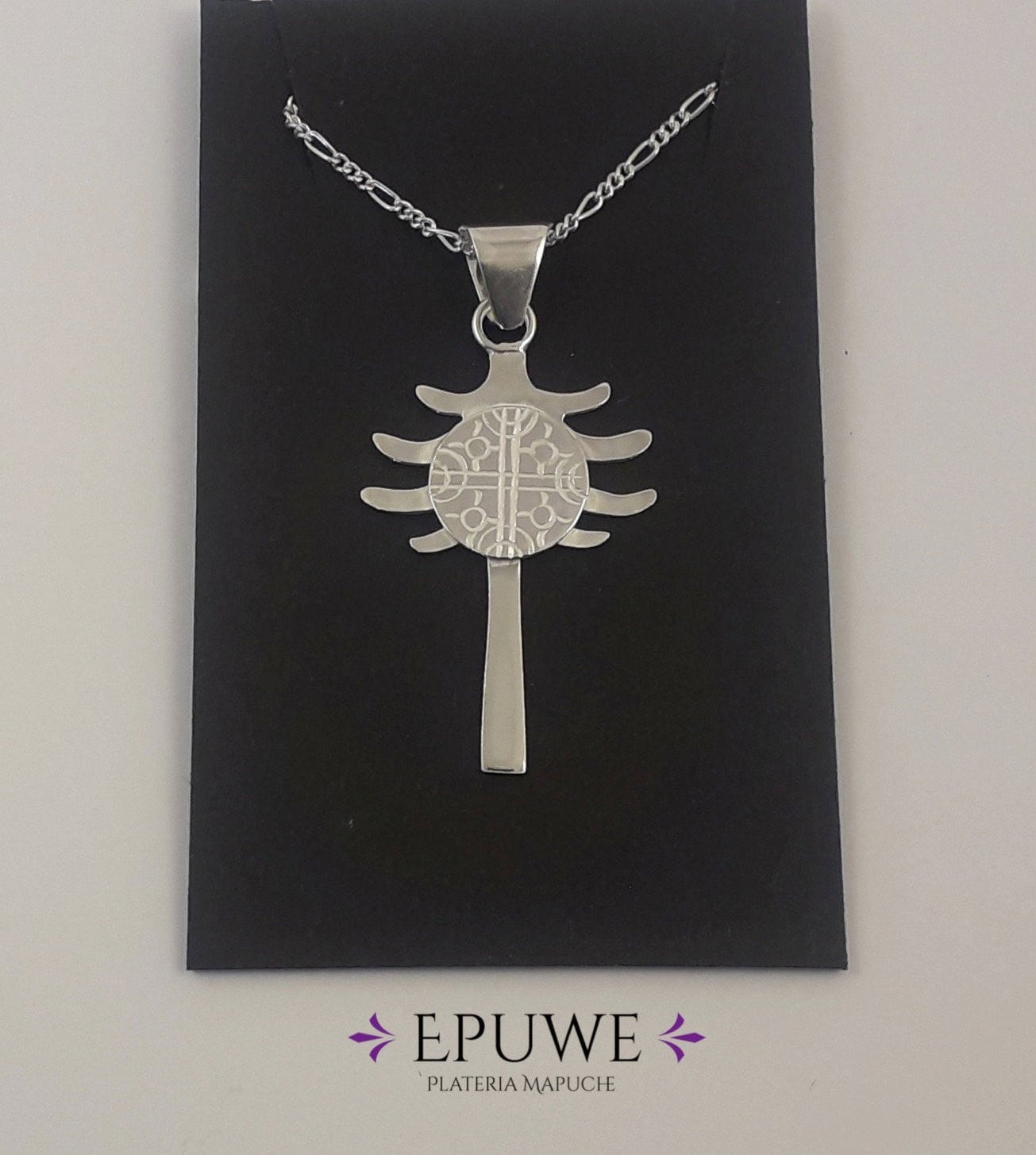 Araucaria pendant and silver chain, with Kultrún Mapuche design ...