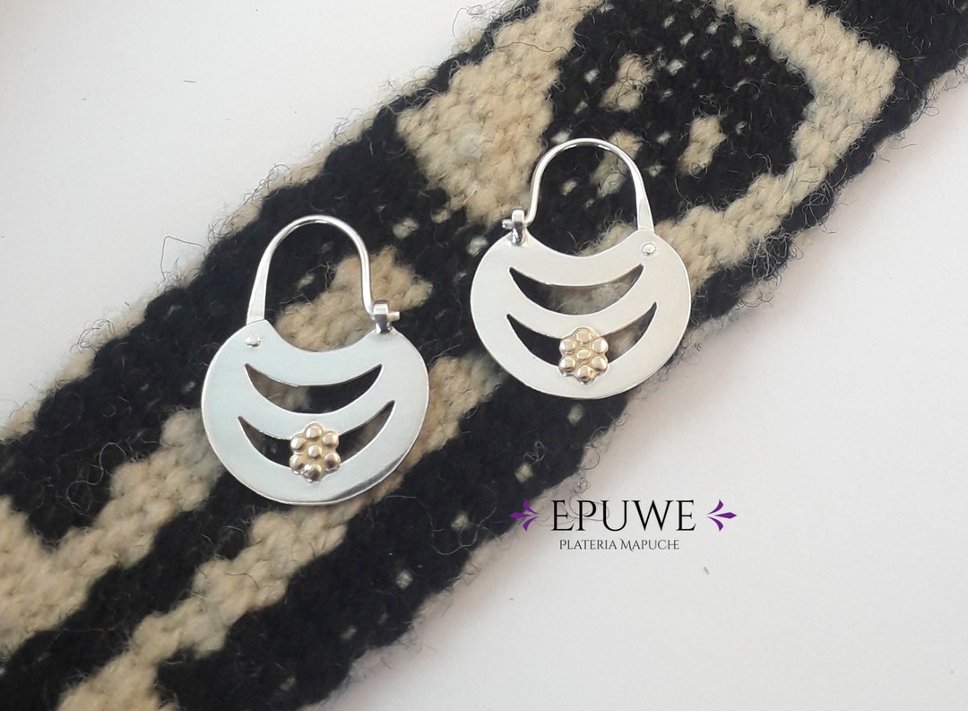 Earrings, Mapuche Silver, Chaway Design of 2 Half Moons, Handmade in ...