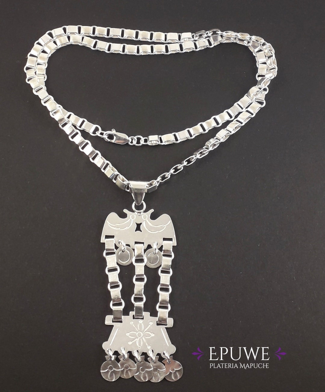Traditional Mapuche Trapelakucha Necklace With 3 Chains, 7 Cm High, and ...