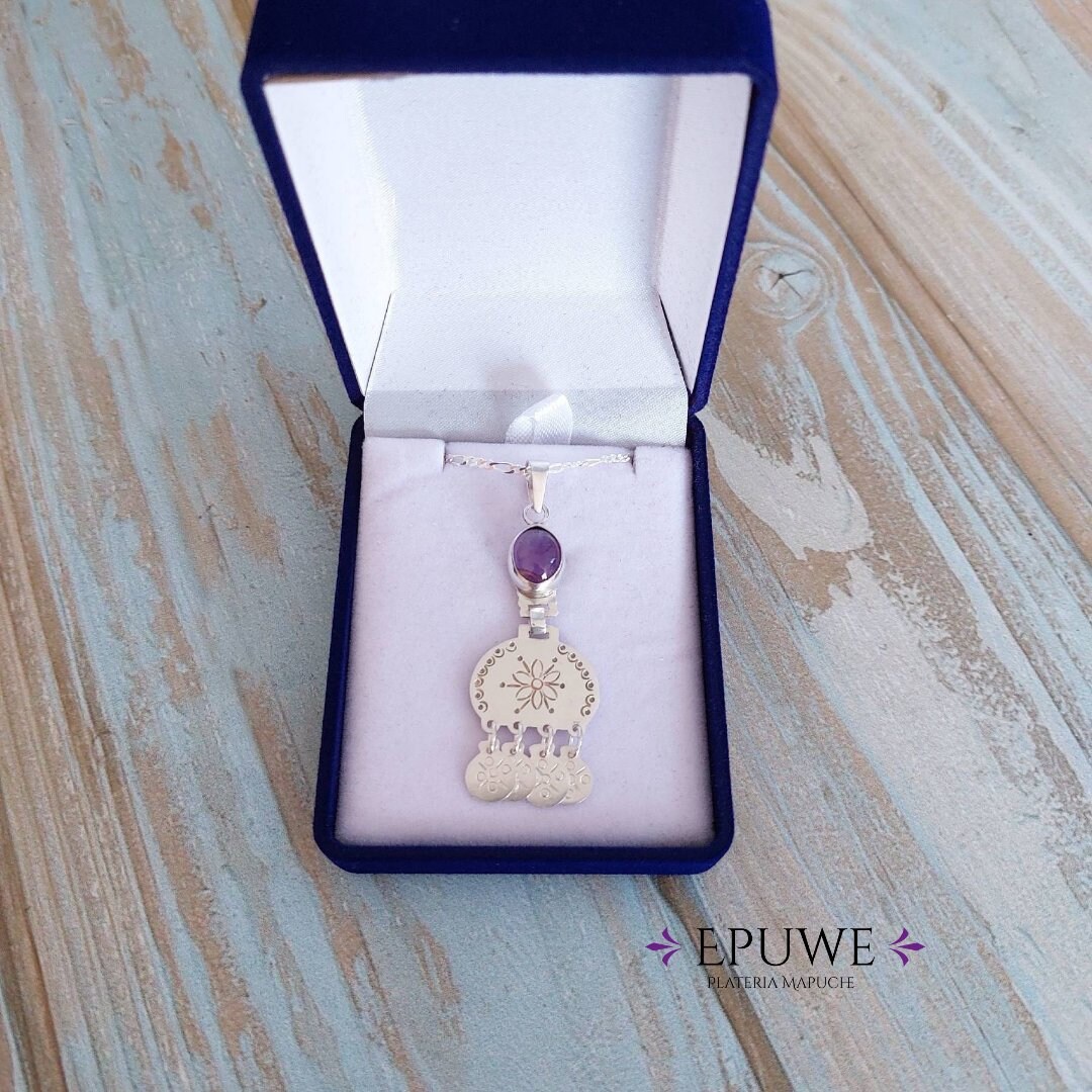 Amethyst Stone Necklace With Ancestral Mapuche Design Handmade in 950 ...