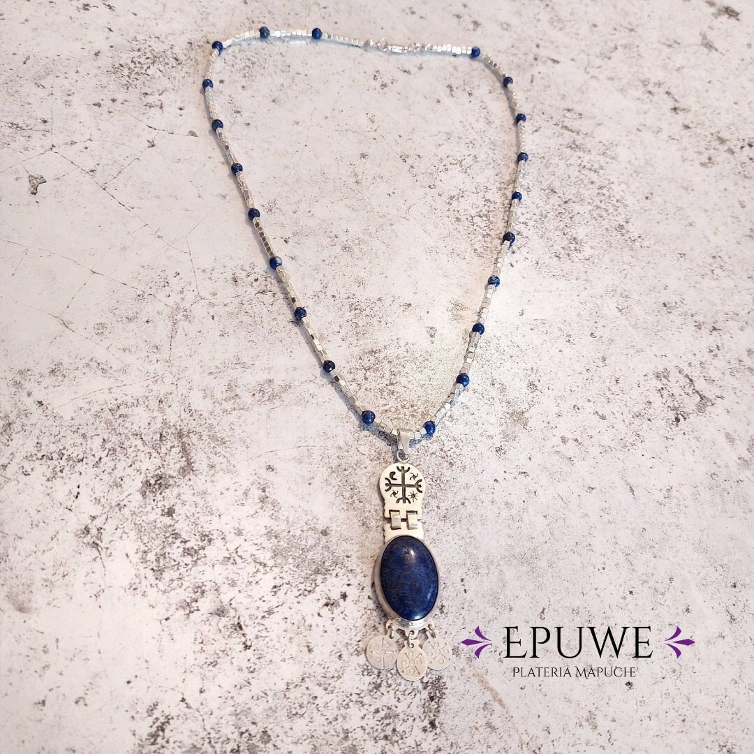 Mapuche Ancestral Kultrún Design Pendant and Chain of Square Beads With ...