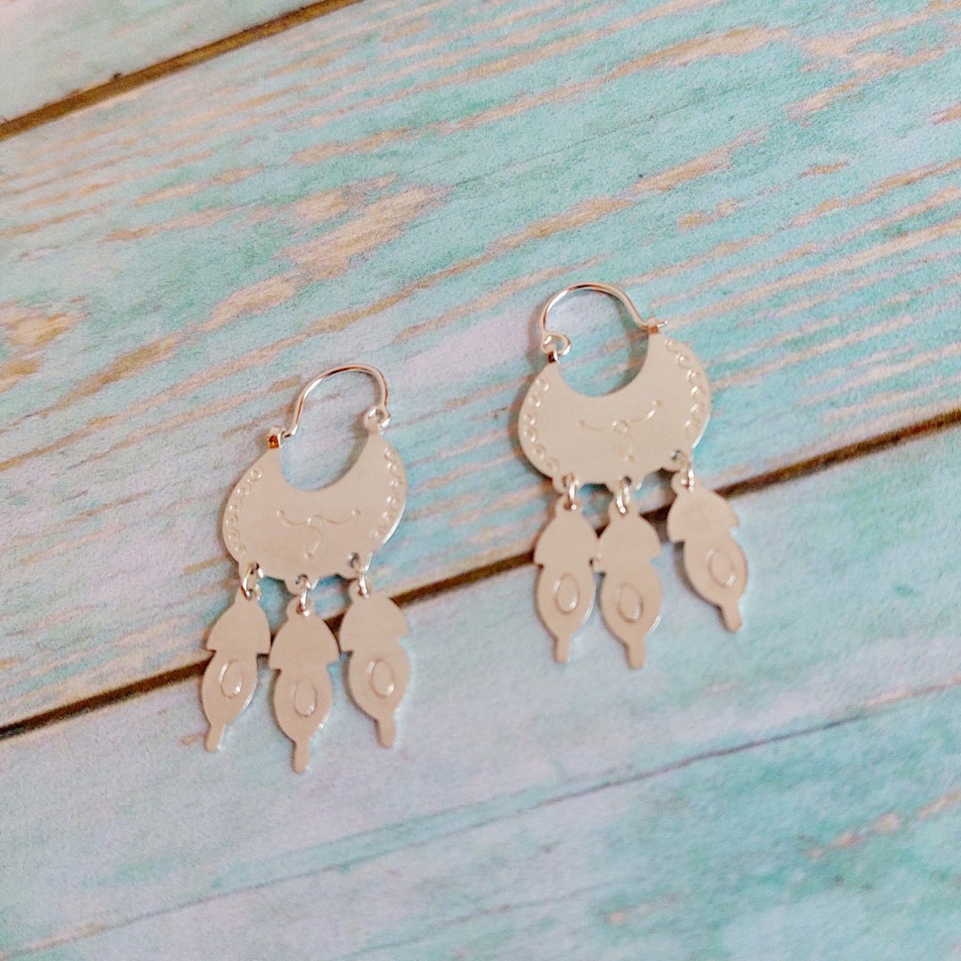 Chaway Mapuche Lafquenche Design Earrings, Handmade in 950 Silver, 2.7 ...