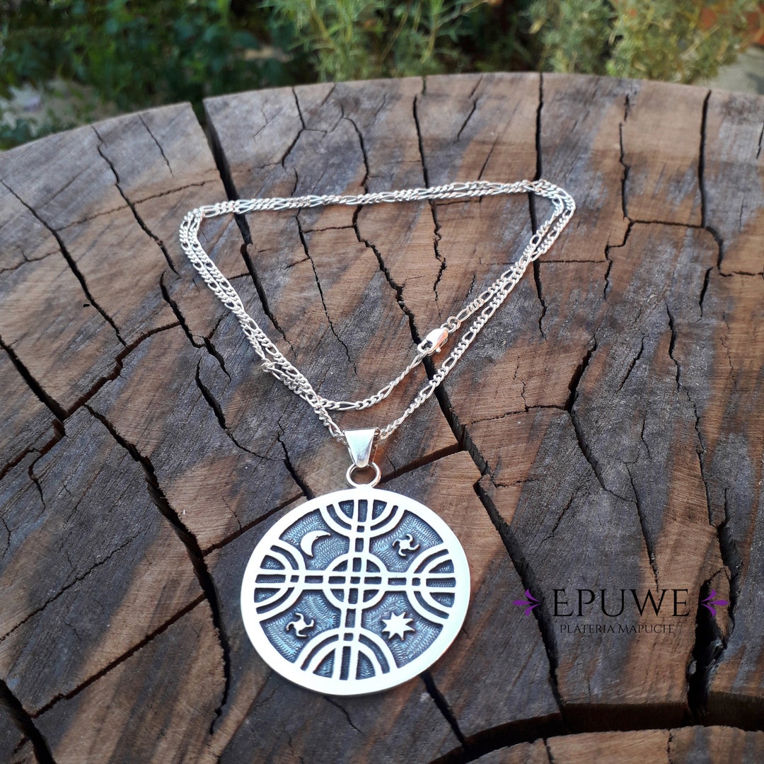 Kultrún Design Pendant Mapuche Silverware Handmade in 925 - Etsy