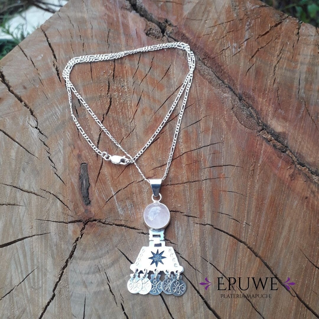 Rose Quartz Pendant, Indigenous Mapuche Design, Handmade in 950 ...