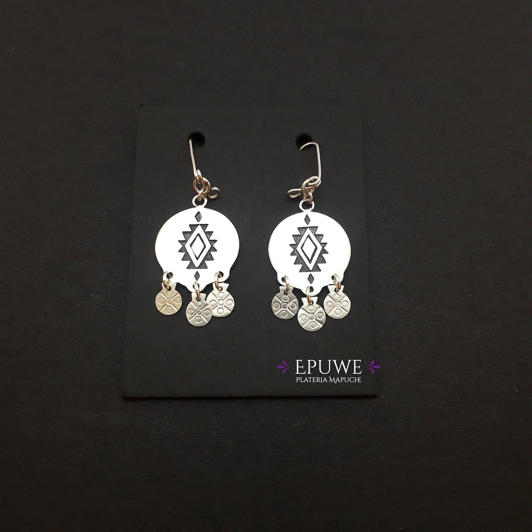 Handmade Earrings in 950 Silver, Mapuche Star Design, WANGÜLEN. With ...