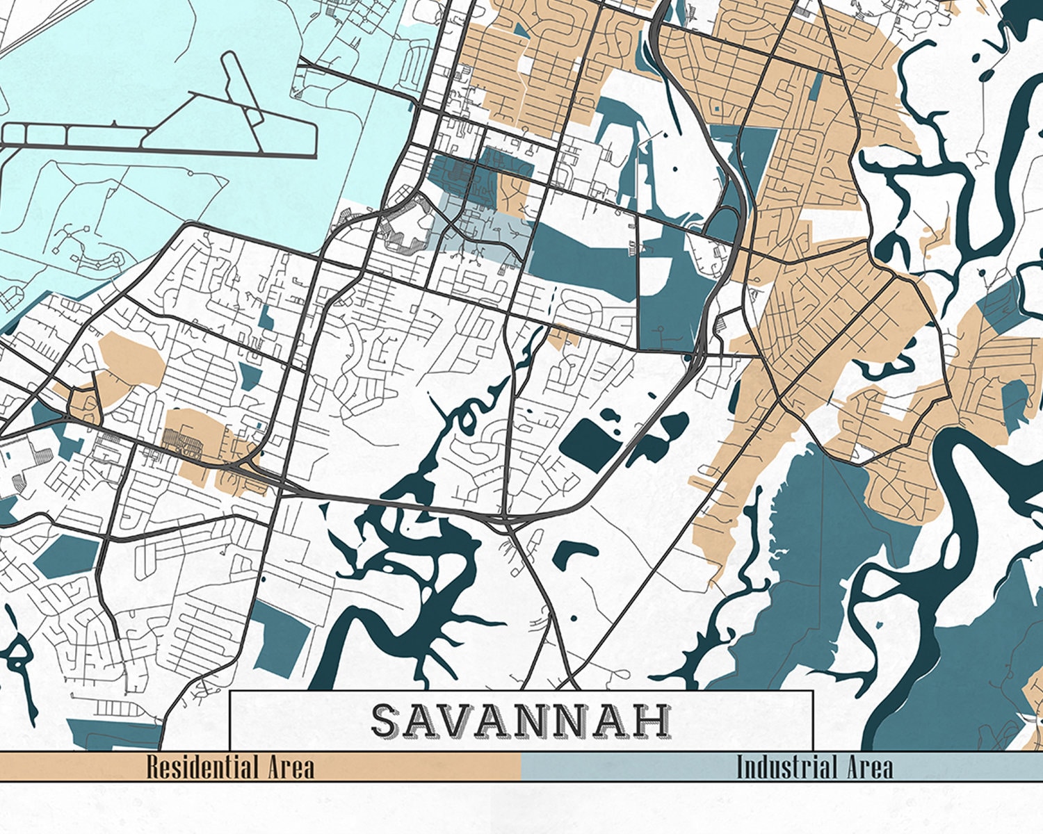 SAVANNAH GA Georgia Canvas Print Map Panoramic Wall Art | Etsy