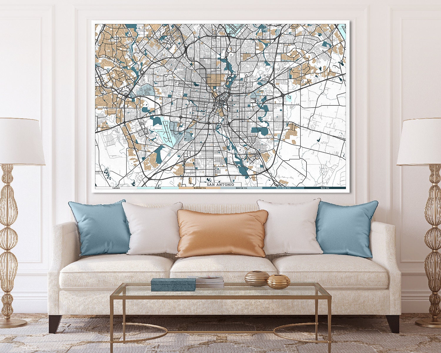 SAN ANTONIO TX Texas Canvas Print Map Panoramic Wall Art Horizontal ...