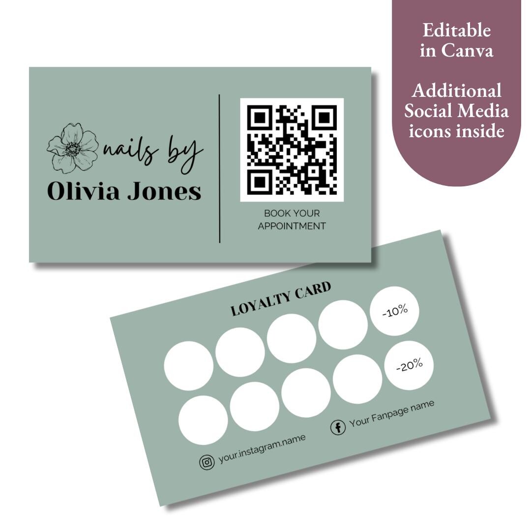 Editable Loyalty Card Template With QR Code | Editable Rewards Card ...
