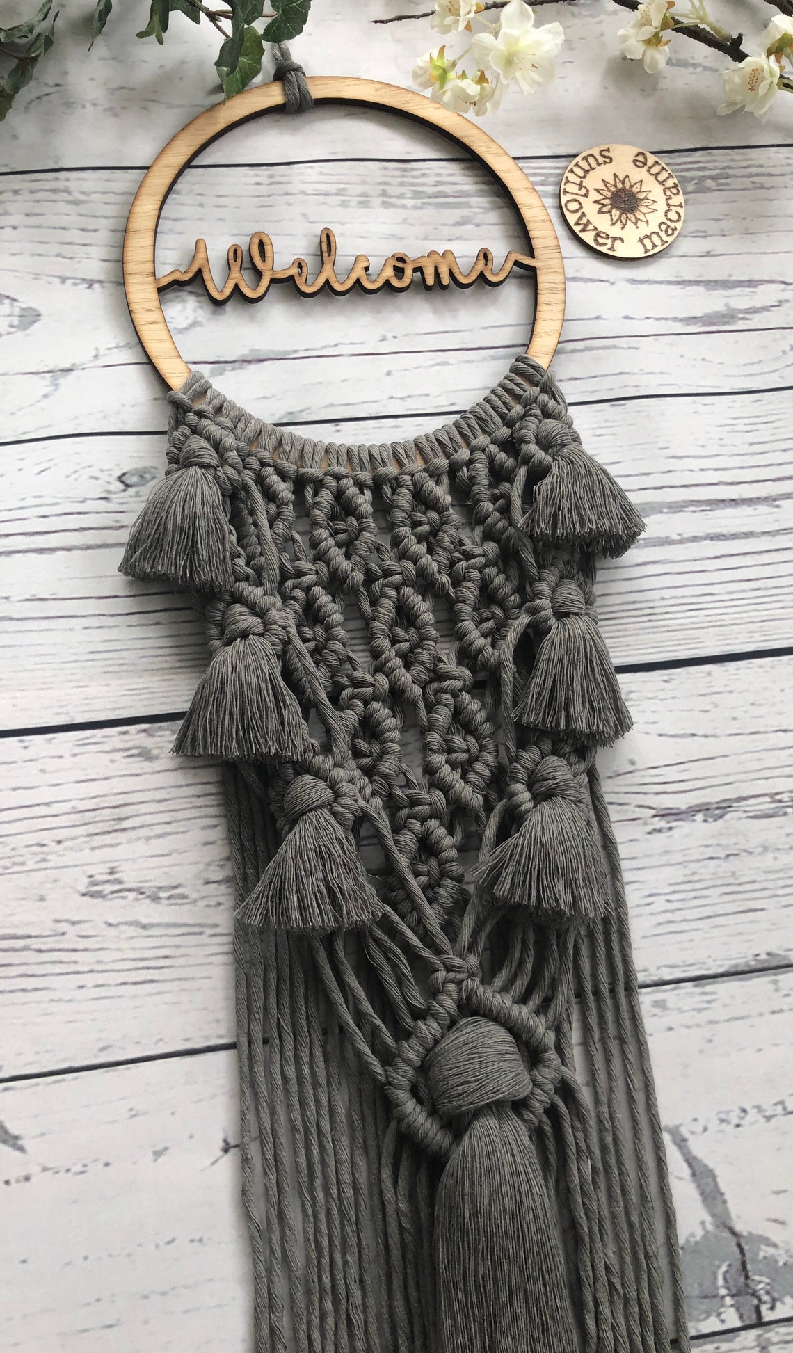 Macrame Oak wooden quote frame hoop sign | Etsy