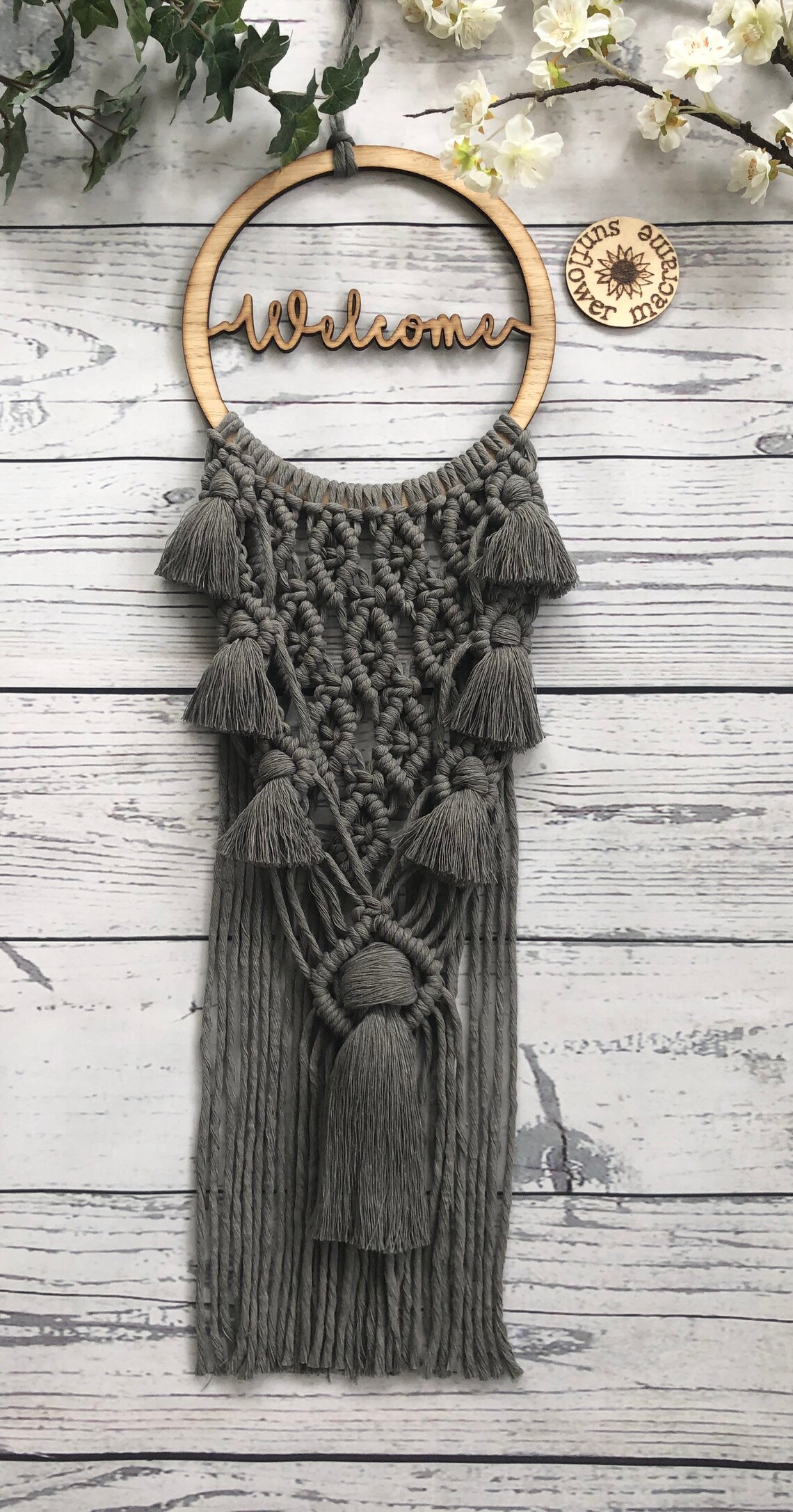 Macrame Oak wooden quote frame hoop sign | Etsy