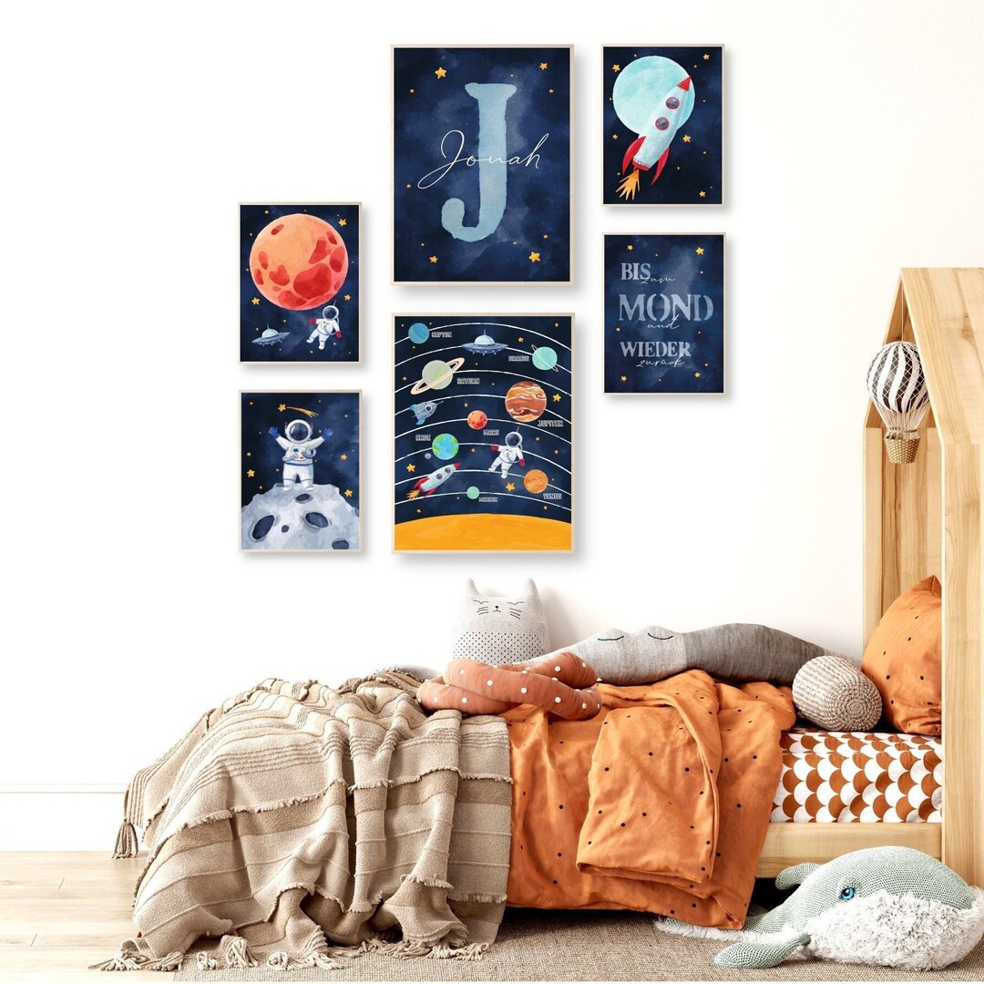 Astronaut Poster Set With Name Children's Room Decoration Boy and Girl ...