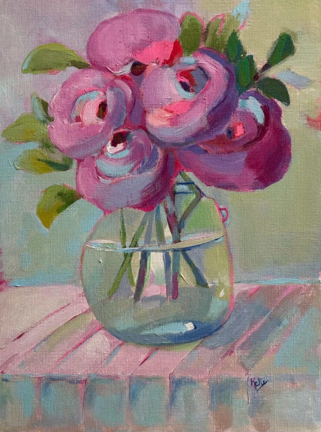 Original Acrylic Painting 9x12"-floral Coquette Style on Flat ...