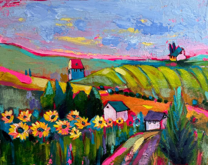 Original Acrylic Painting- Americana Landscape Farmhouse Little House ...