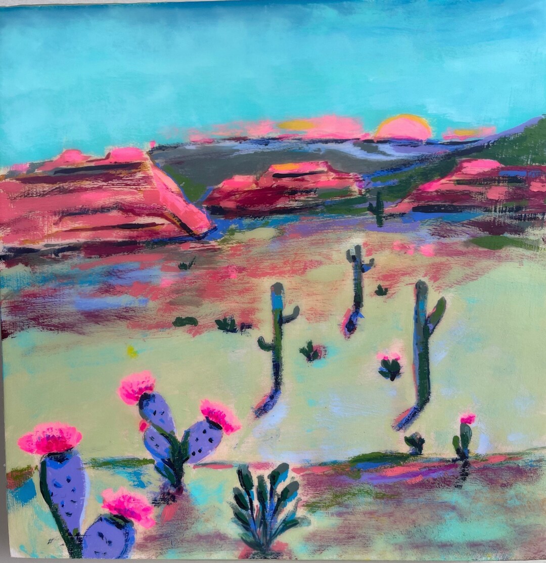 Original Encaustic Gouache Painting.desert Cactus Art. Arizona - Etsy