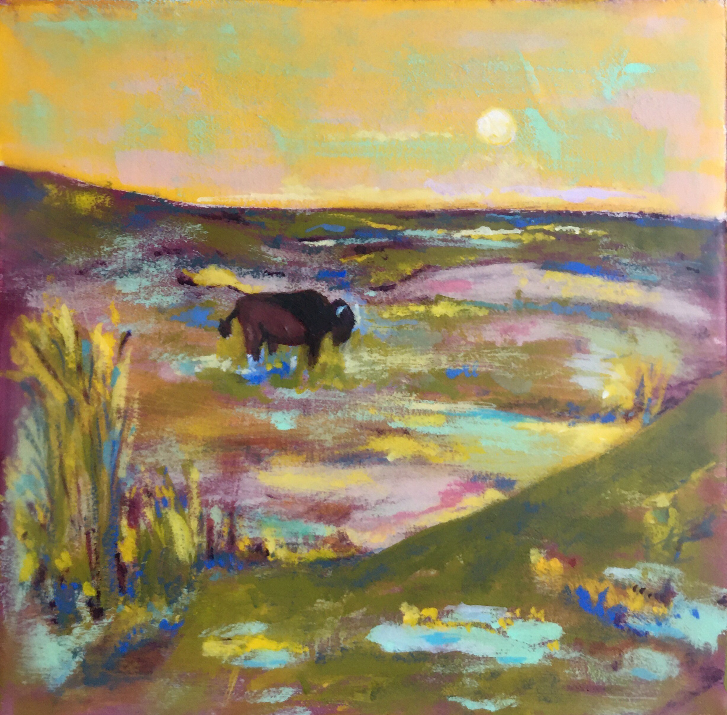 Violets Original beeswax art 5x5 encaustic painting ready to hang ...