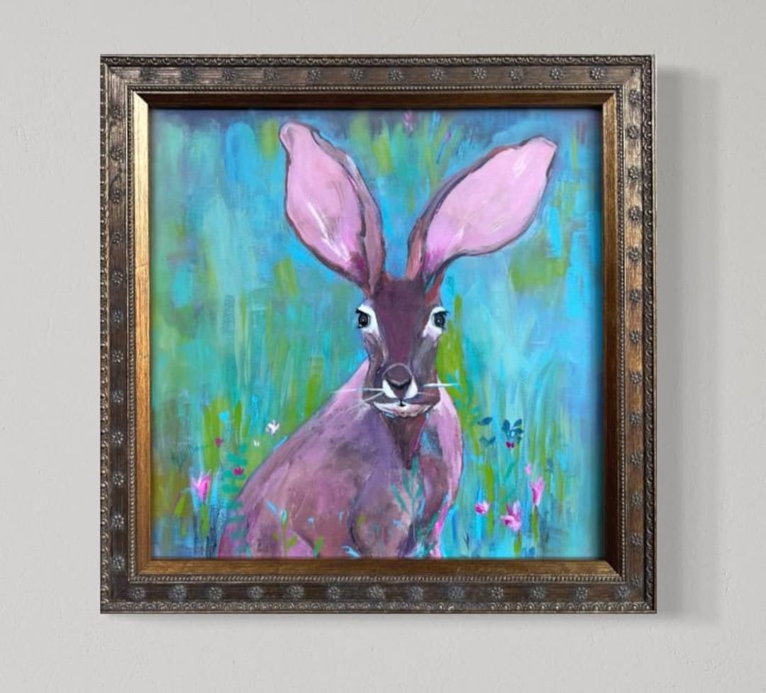 Whimsy Bunny 8x8 Original Painting - Rabbit Portrait & Wildflowers ...