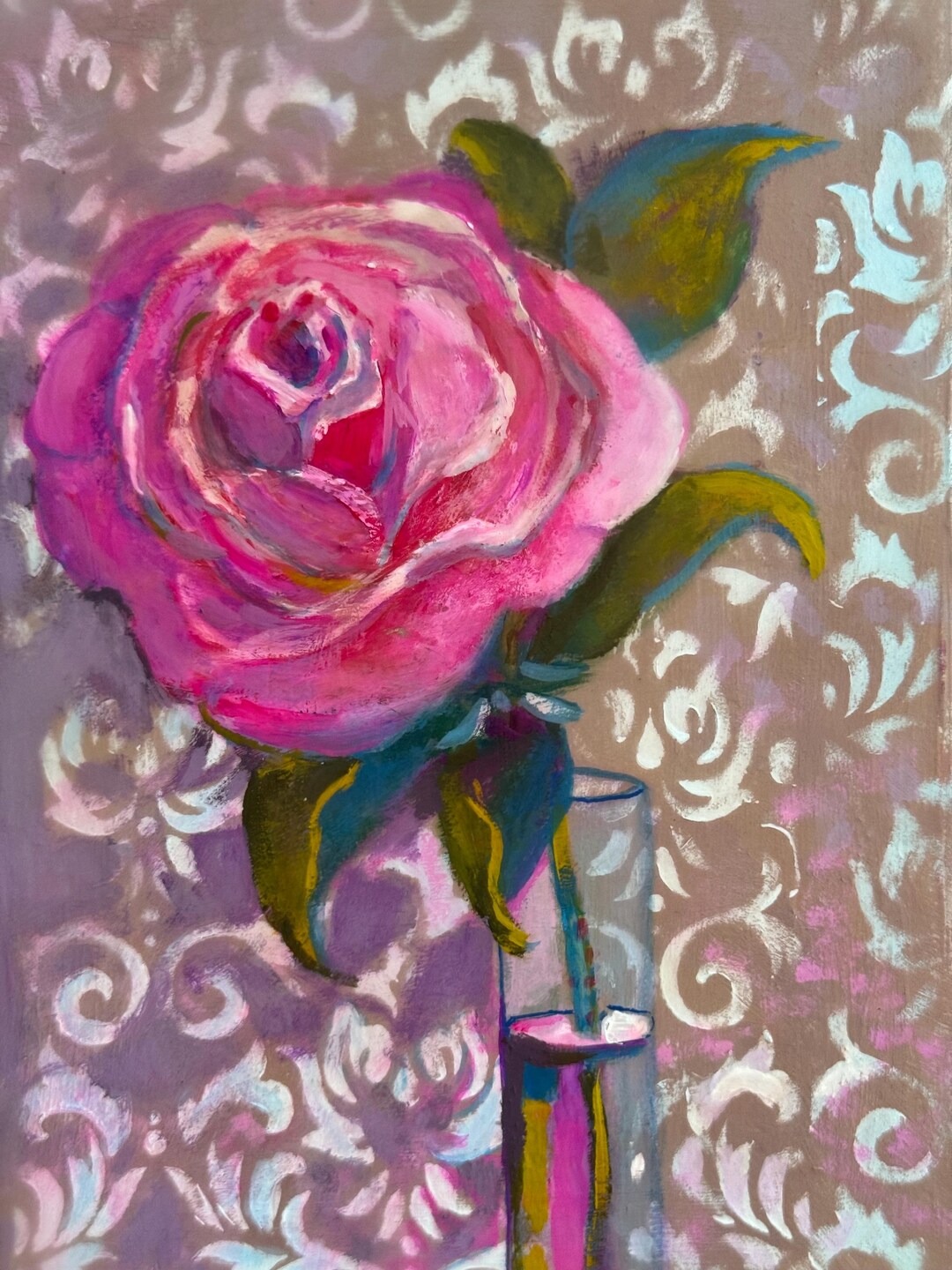 Original Painting 5x7 Rose Flower Wall Art Whimsical Modern Flower ...