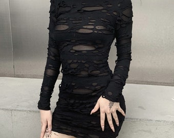 Distressed Black Dress - Etsy