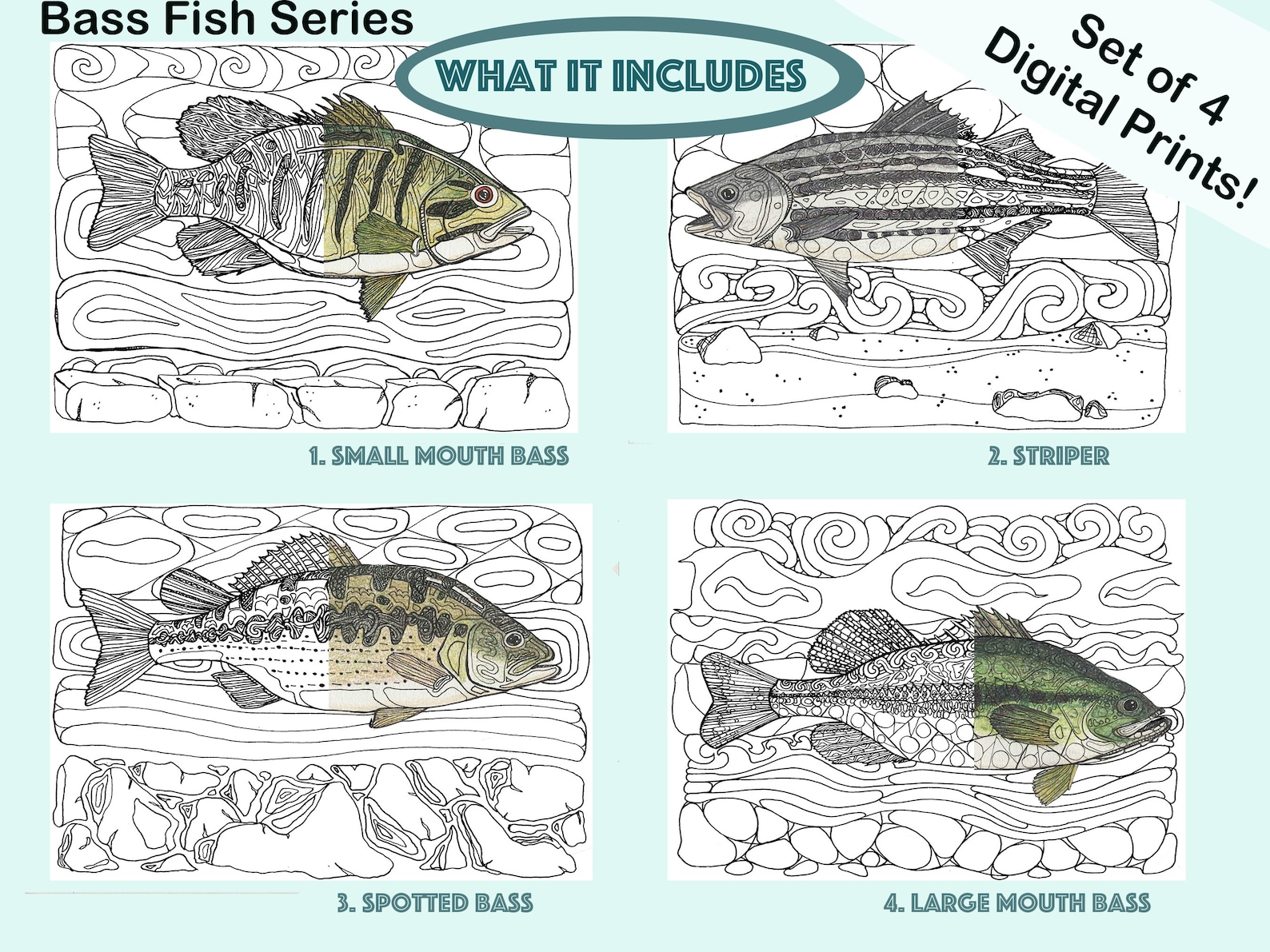 Freshwater Fish Coloring Pages: Adult Coloring Pages; Largemouth Bass ...