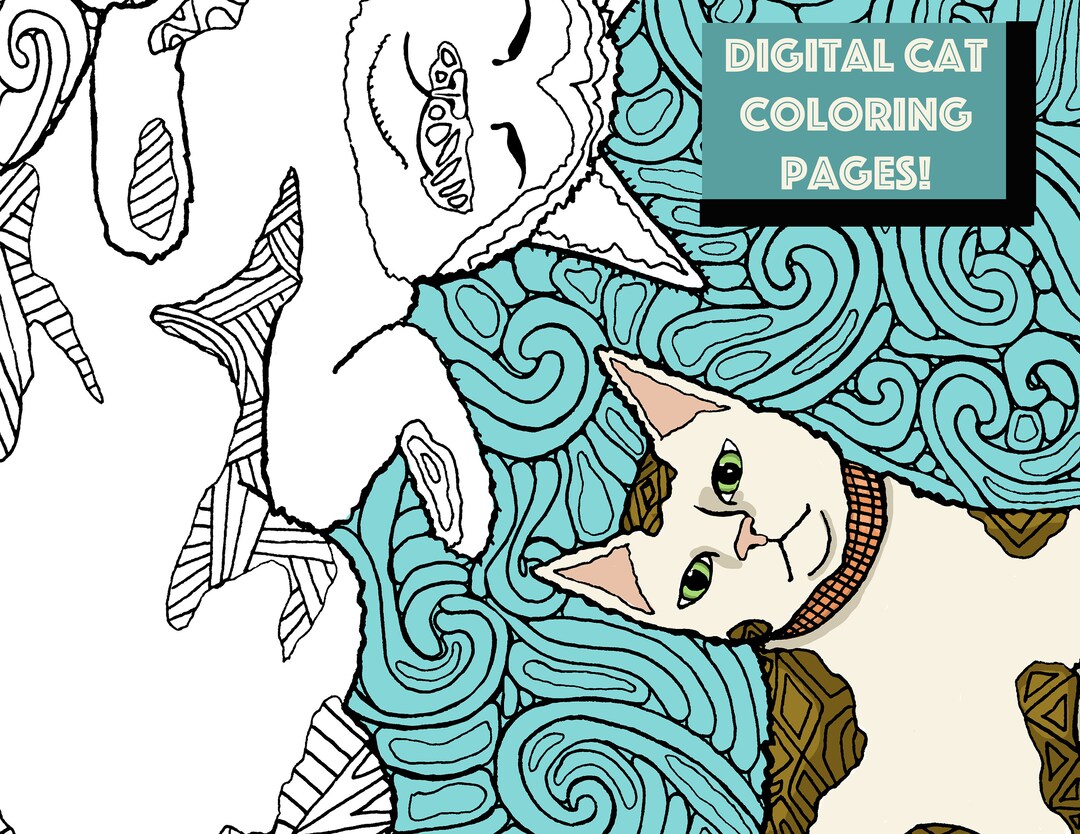 Digital Cat Coloring Pages to Hang as Wall Art in Home: Paint Your Pet ...