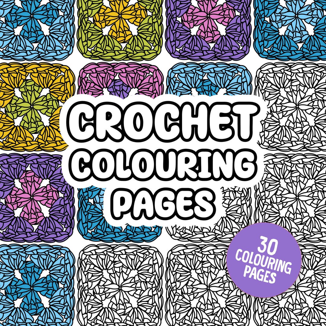 30 Crochet Granny Square Colouring Pages: Hand-drawn Designs (digital ...