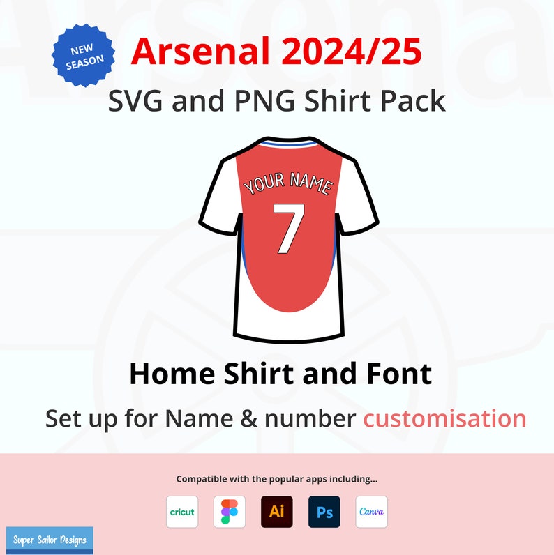 Arsenal Home 2024/25 Season SVG and PNG Icon Pack - Digital Download ...
