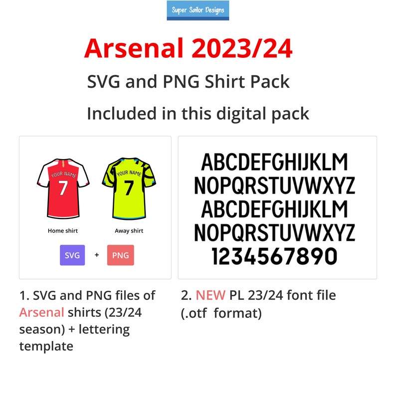 Arsenal Home and Away 23/24 Season SVG and PNG Icon Pack - Digital ...