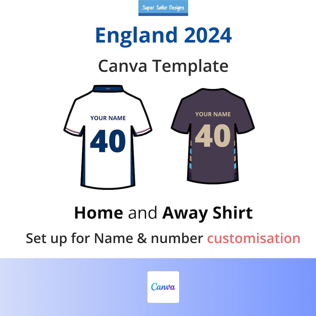 England Home and Away Shirt Canva Template - Digital Download - Both ...
