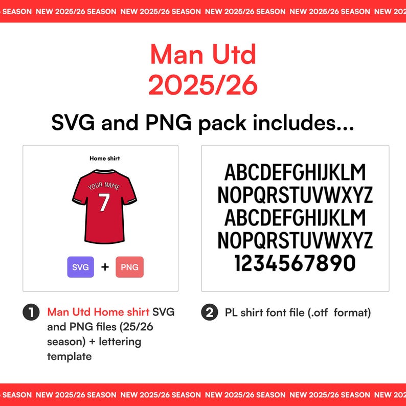 Manchester United Home 2025/26 Season SVG and PNG Icon Pack - Digital ...