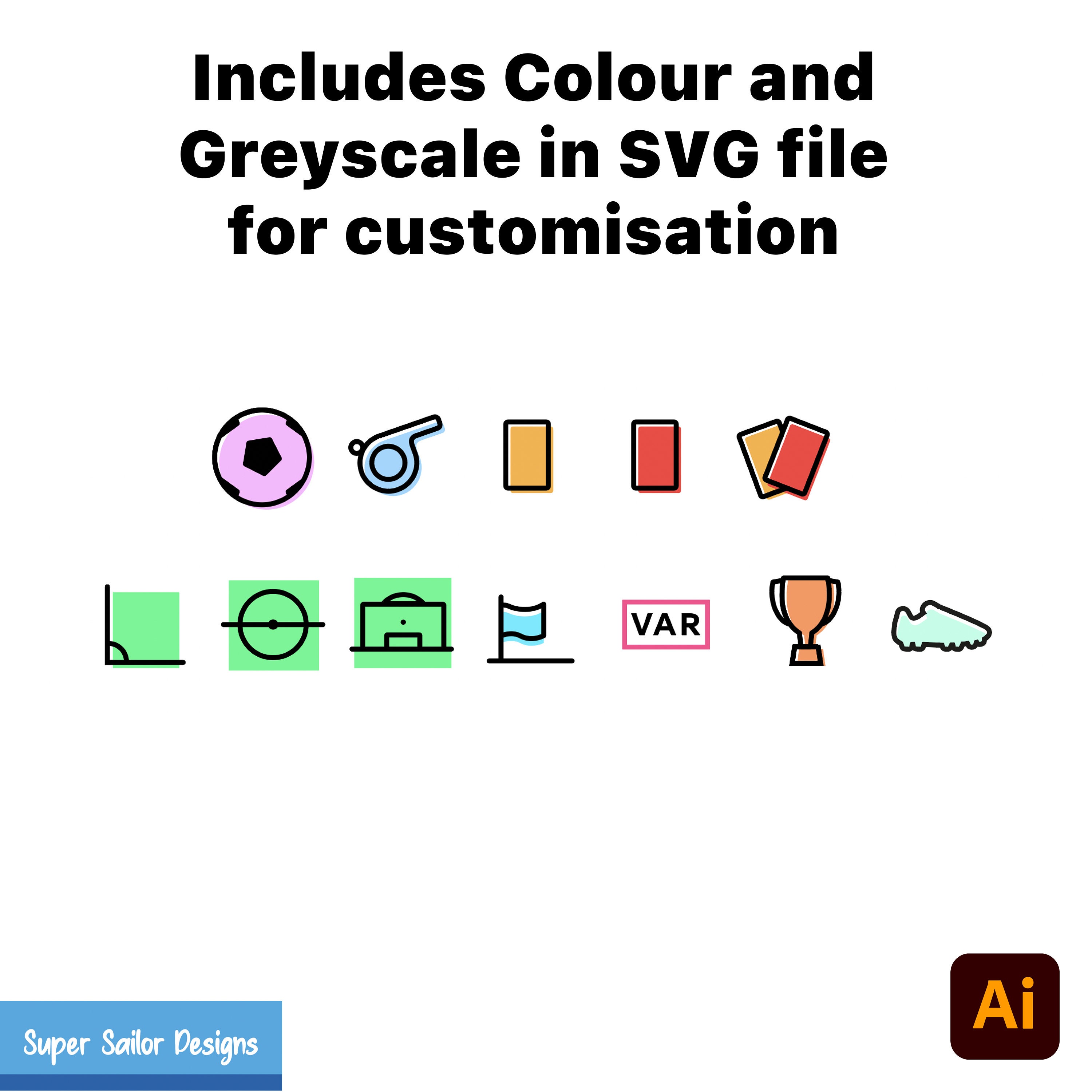 24 Football SVG Icon Pack - Digital Download - Full Customised Graphic ...