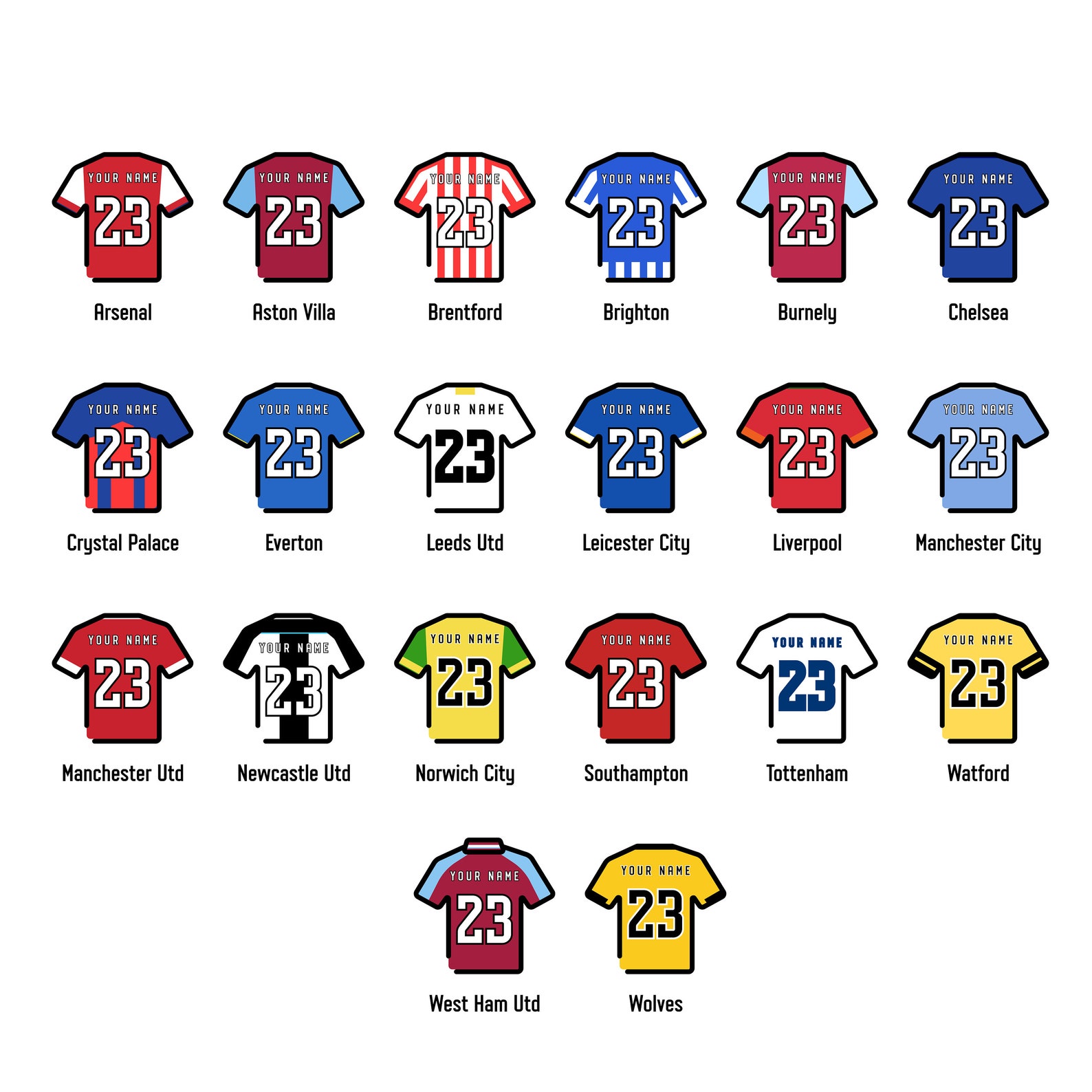 20 Premier League Shirt SVG Icon Pack Digital Download All 20 Club ...