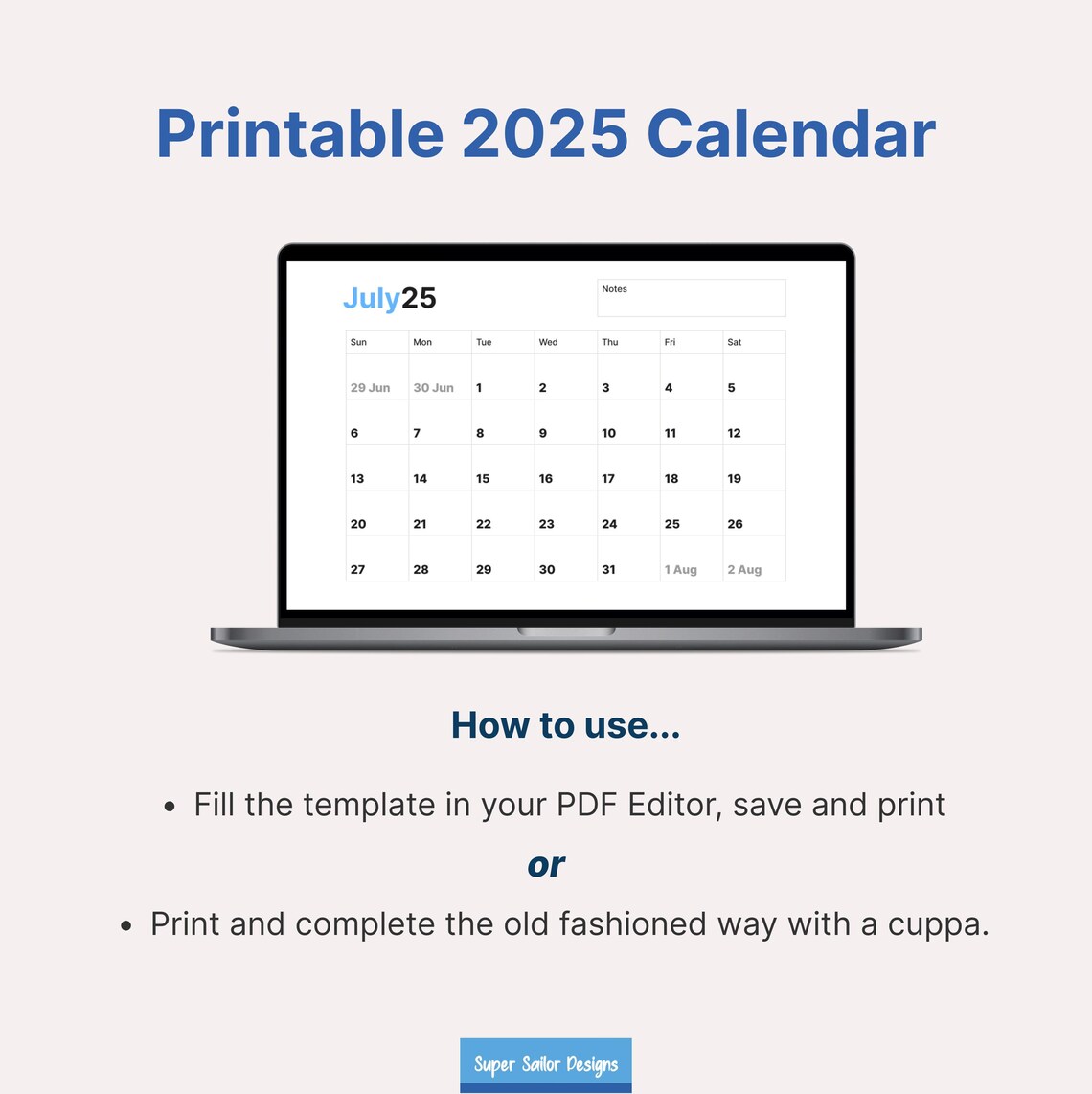 Printable A4 Calendar for 2025 - Instant Digital Download - Etsy Canada