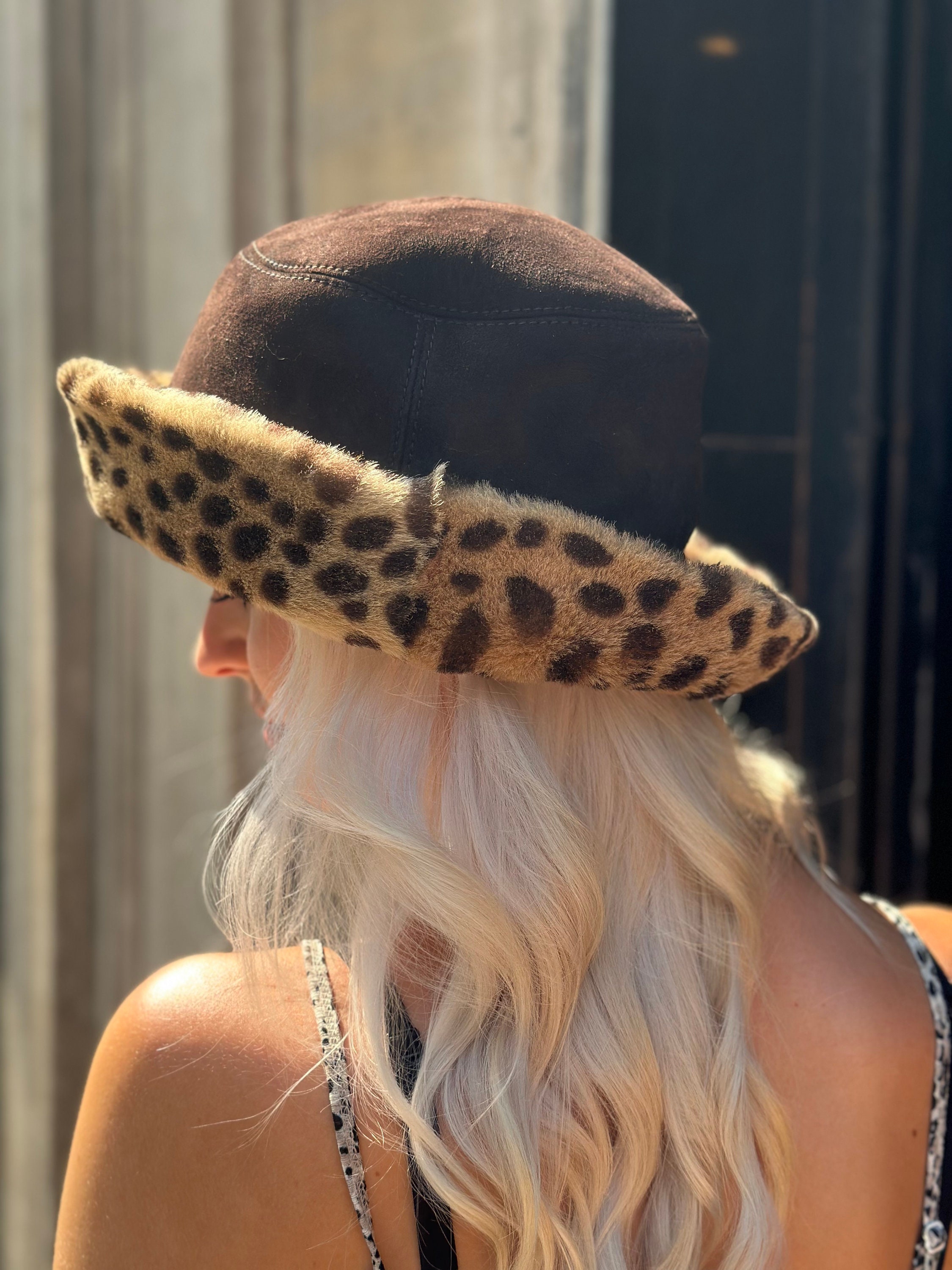 Shearling Fur Fedora Hat, Brown Animal Print Color, Real Soft Spanish ...
