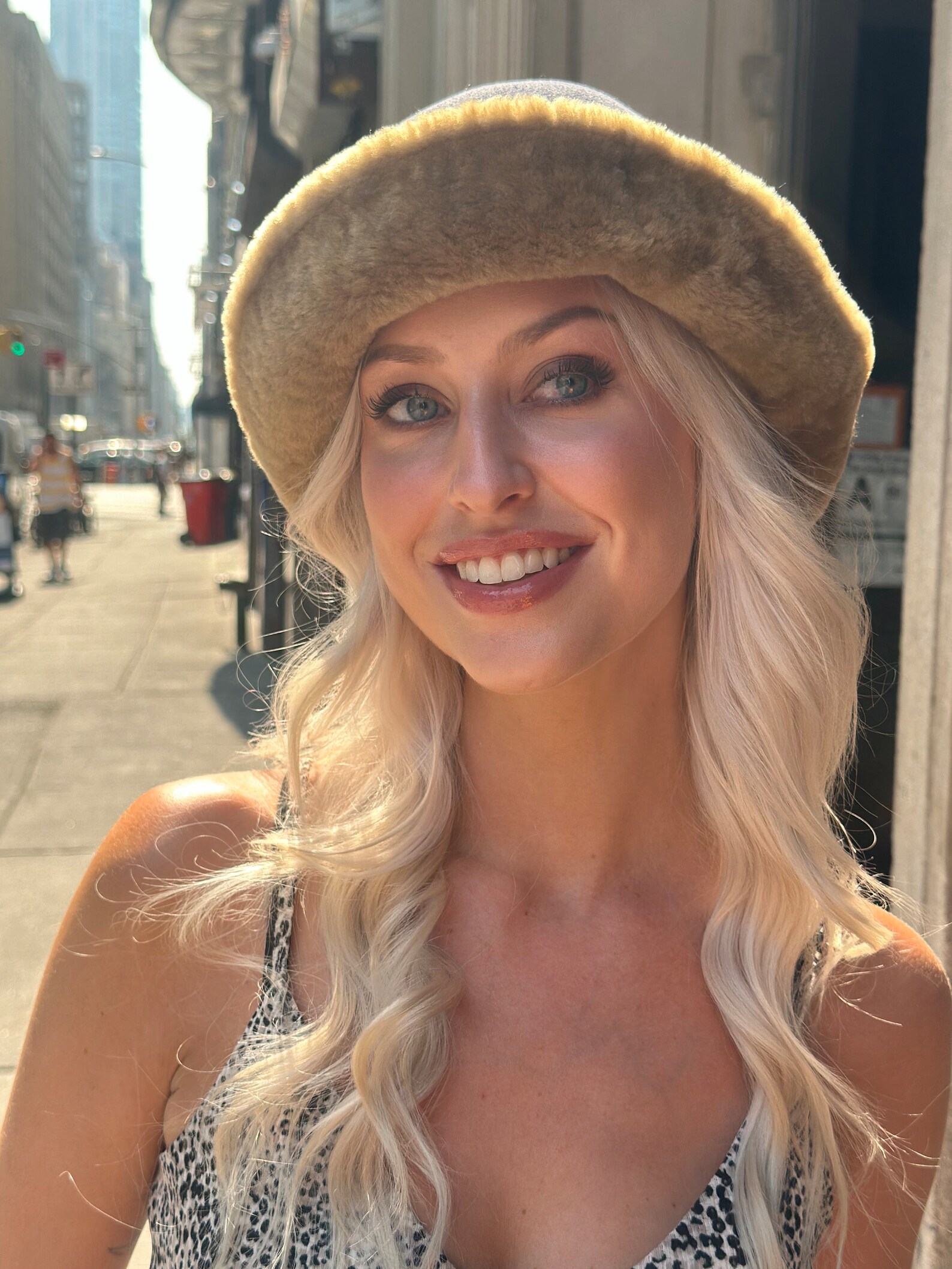 Shearling Fur Fedora Hat, Denim Blue Color, Real Soft Spanish Merino ...