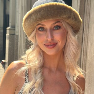 Shearling Fur Fedora Hat, Denim Blue Color, Real Soft Spanish Merino ...