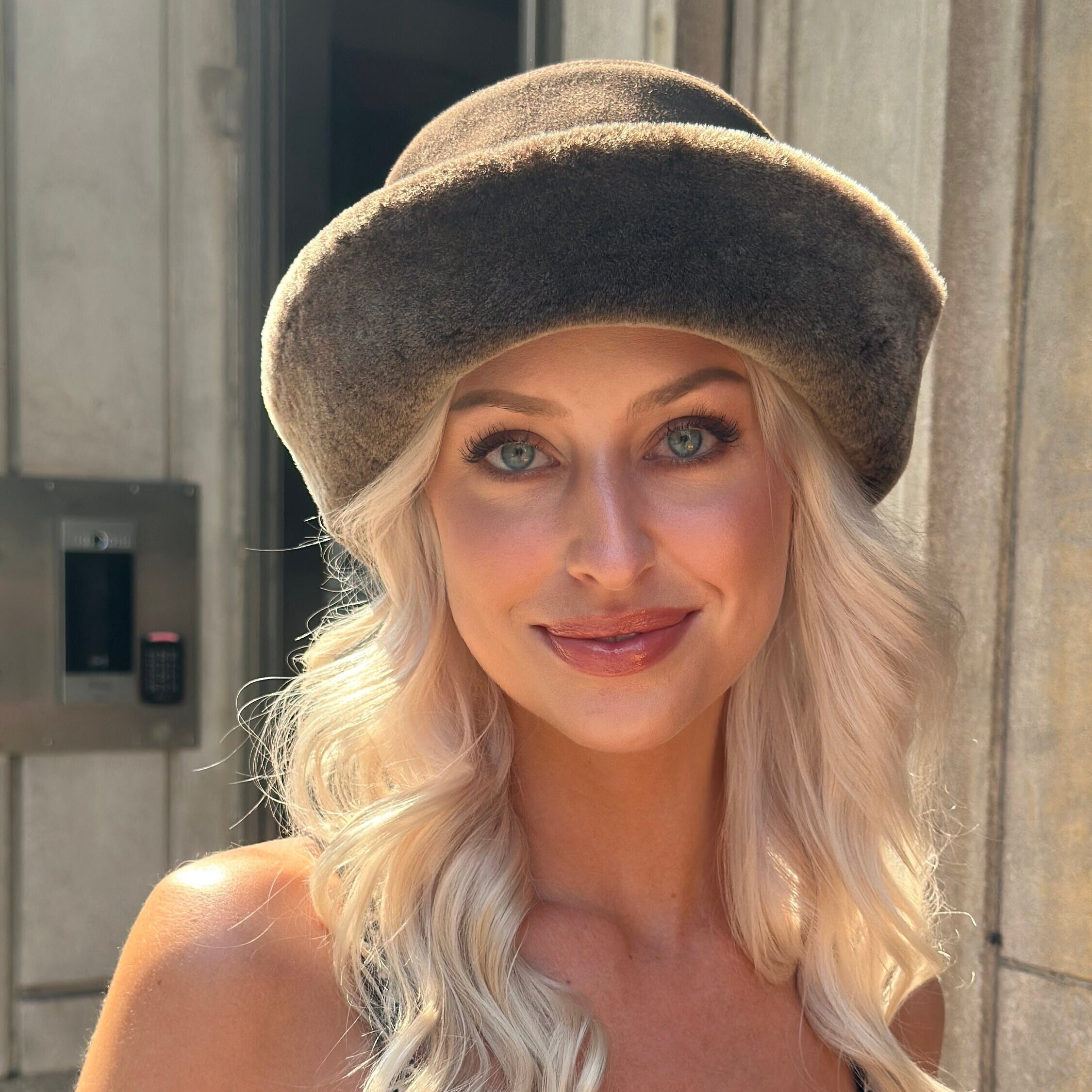 Shearling Fur Fedora Hat, Brown Brisa Color, Real, Soft Spanish Merino ...