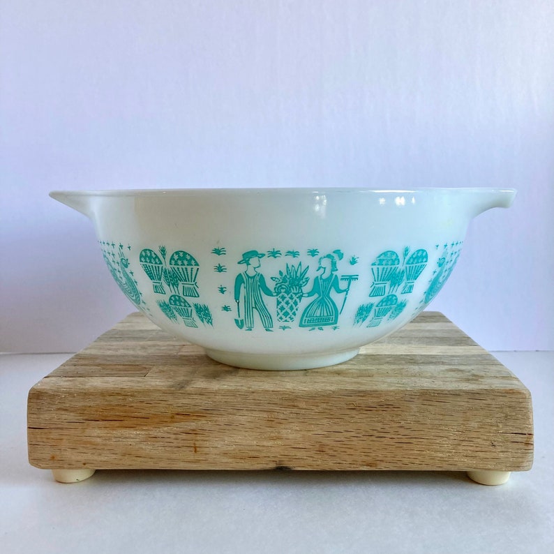 VTG 1950s Pyrex Butterprint Cinderella Bowl 443 Turquoise on White 2.5 ...
