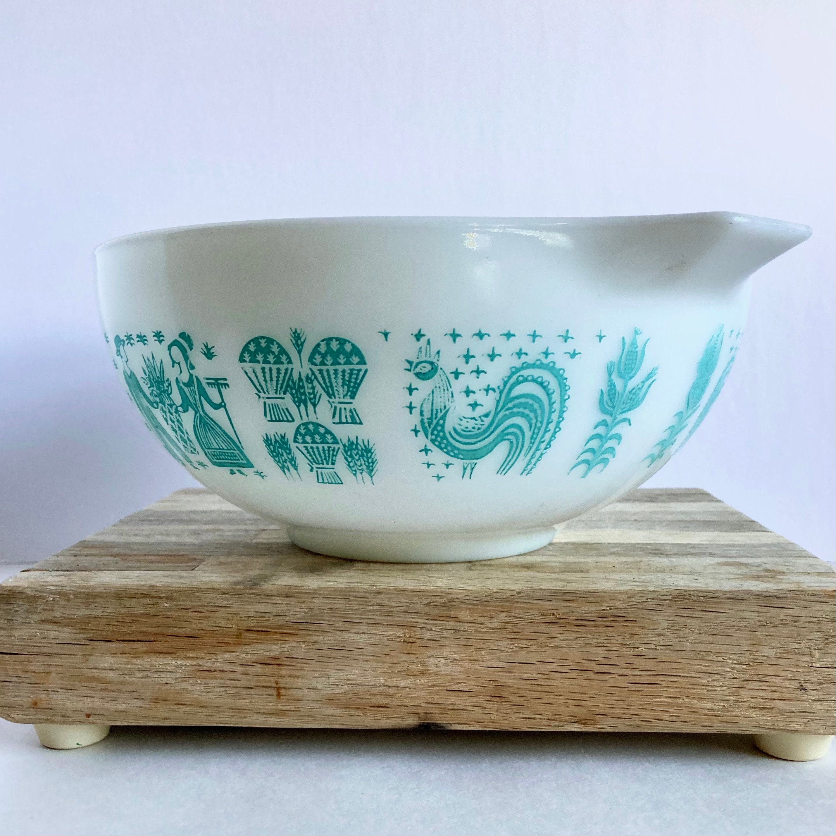 VTG 1950s Pyrex Butterprint Cinderella Bowl 443 Turquoise on White 2.5 ...