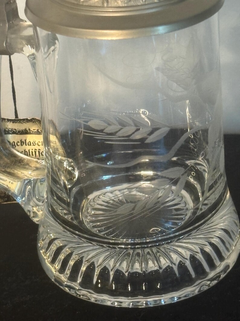 Vintage Etched Glass Beer Stein, Pewter Lid, Original Tag - Etsy