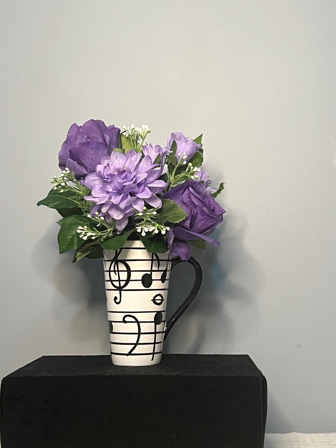 Musician Gift, Musical Notes Mug, Purple Floral Arrangement - Etsy